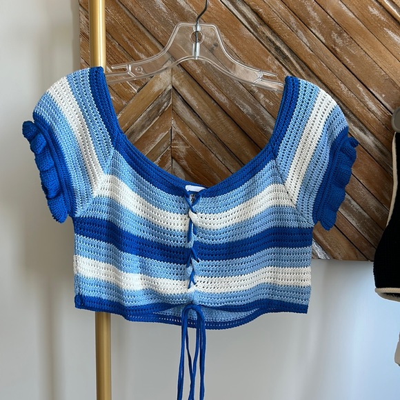 Princess Polly | Tops | Princess Prolly Tie Crochet Blue Top | Poshmark